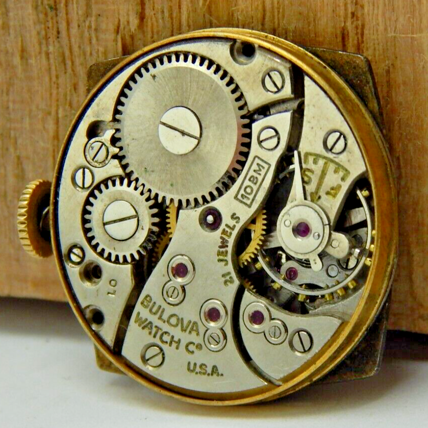 Vintage Bulova 1950 10BM 21 jewel wrist watch movement with dial crown ...