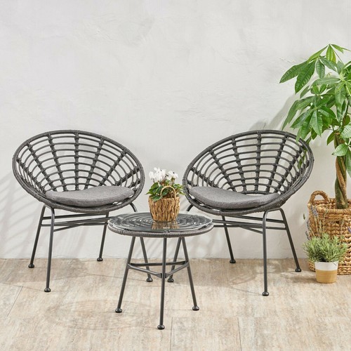 Bridget Outdoor Modern Boho 2 Seater Wicker Chat Set with Side Table | eBay