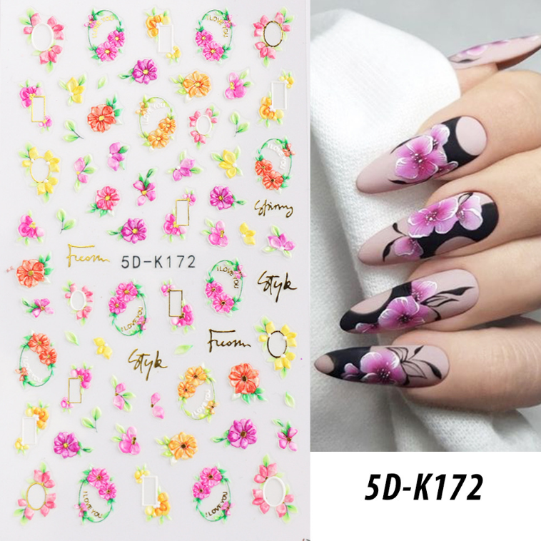 Wedding 5D Nail Stickers Embossed Black & White Cane Vine Decals Art ...