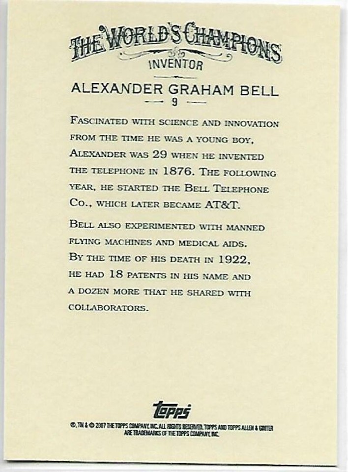 2007 Topps Allen and Ginter #9 Alexander Graham Bell Baseball Card NM ...