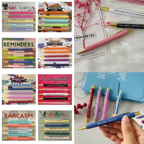 5Pcs/Set Push Type Daily Reminders Pens Set Plastic Bachelorette Pens ...