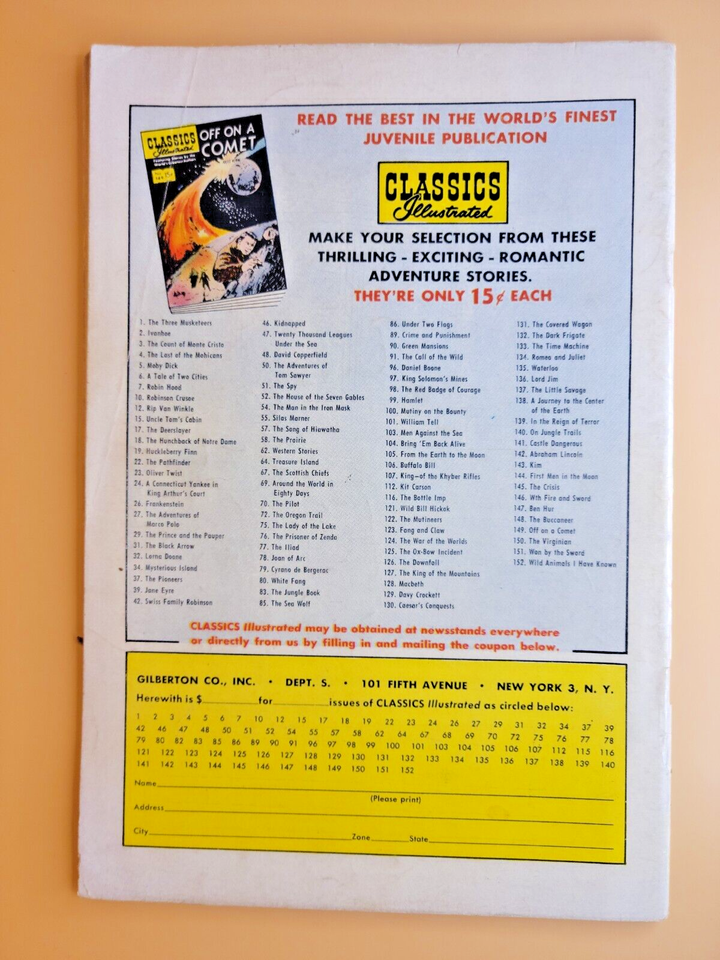 CLASSICS ILLUSTRATED #152 VG(LOWER GRADE) HRN152 COMBINE SHIPPING ...