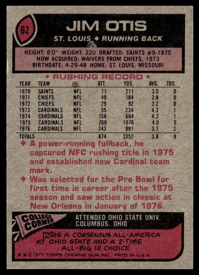 1977 Topps Jim Otis St. Louis Cardinals #62 | eBay