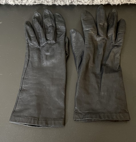 Vintage Womens Black Leather Gloves Lined Size 7 To 7.5 Preppy Warm ...