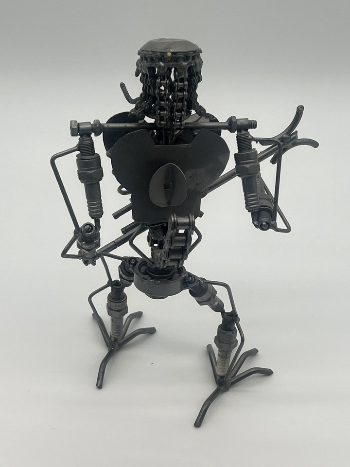 Scrap Metal Predator w/ Trident Sculpture Recycled Handmade Figure ART ...