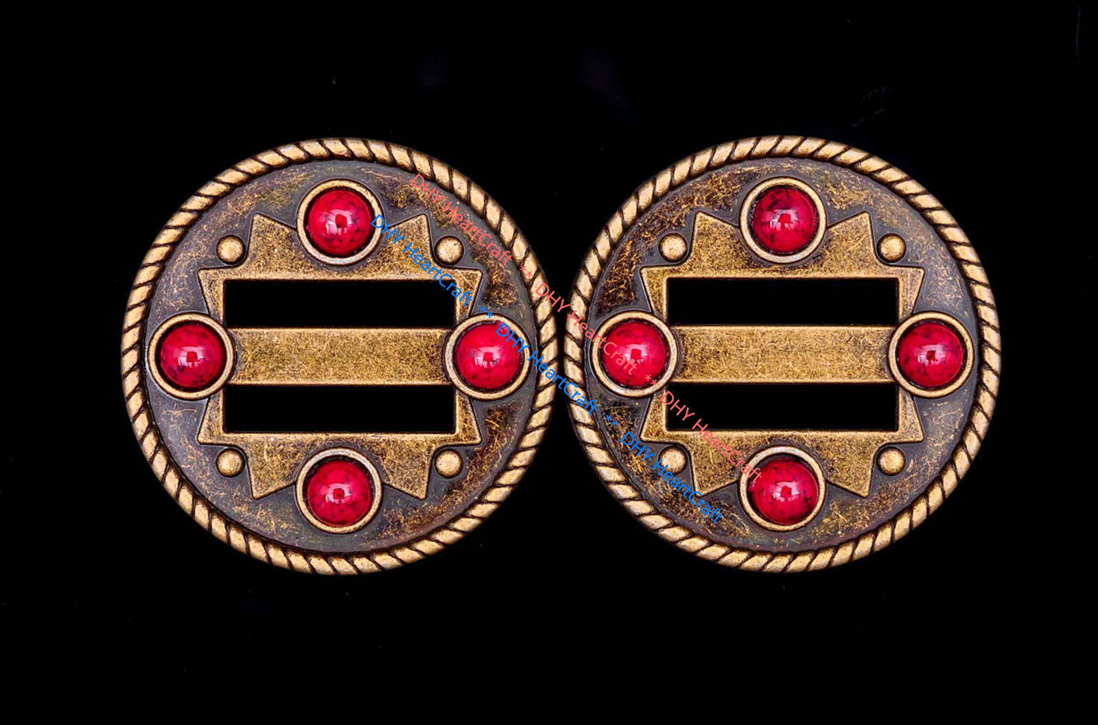 10pcs Retro Brass Western Cowboy Turquoise Slotted Headstall Craft ...