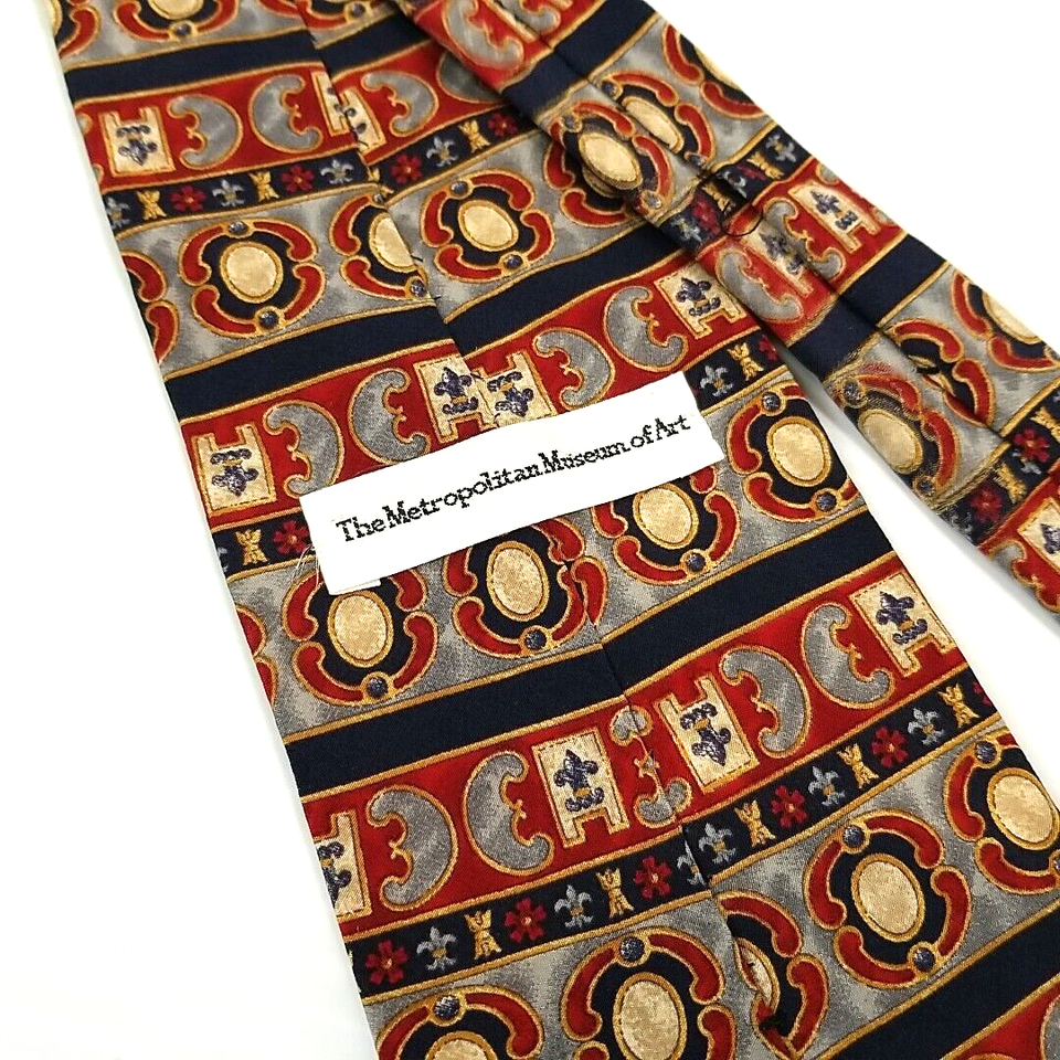 Metropolitan Museum of Art Luxury Tie Blue Red Geometric Pattern Silk ...