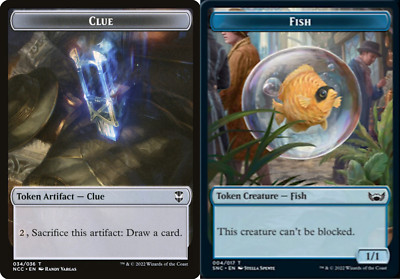10 Token Cards - CLUE / FISH - Commander NCC - SAME ART - Magic MTG FTG ...