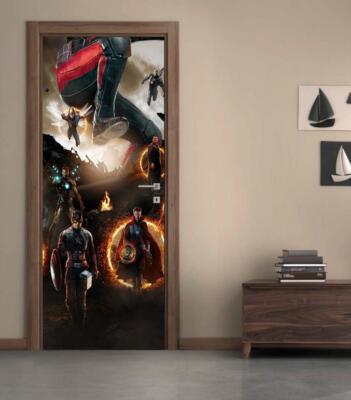 Avengers 3D DOOR WRAP Decal Wall Sticker Decor Mural Art Captain ...