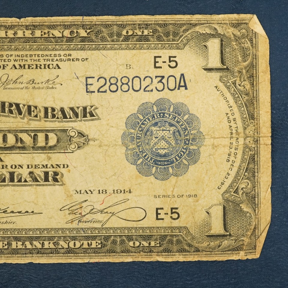Series 1918 $1 Richmond VA Green Eagle Federal Reserve Bank Note- Free ...