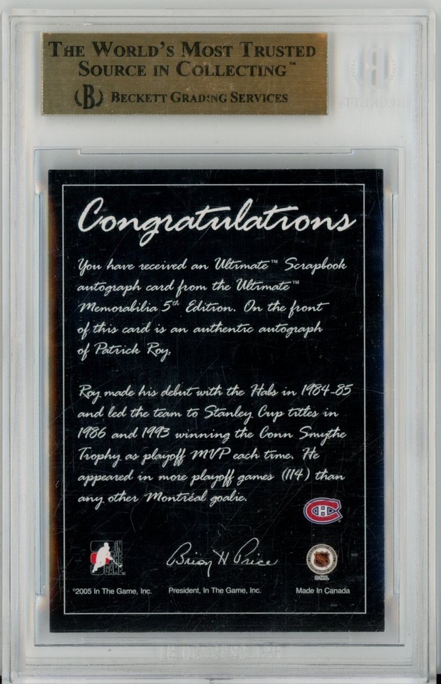 2004-05 ITG Ultimate Memorabilia Autographs #15 Patrick Roy AUTO ...