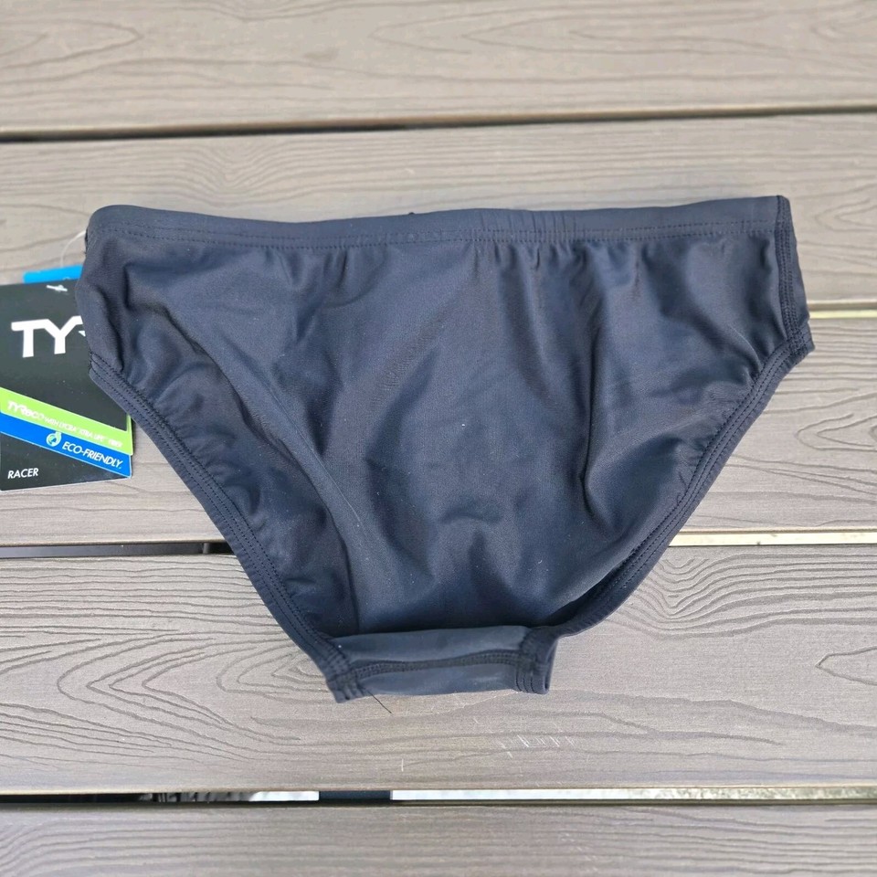 TYR Men's Solid Black Nylon Drawstring Racer Swimwear Briefs Size 30 ...