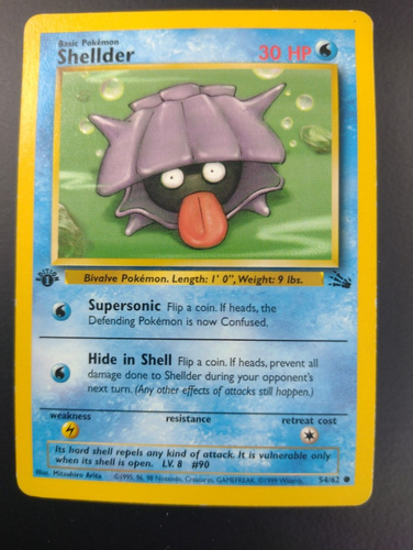 Shellder Pokemon Card 54/62, 1st Edition Base Set Fossil, WOTC 1999 ...