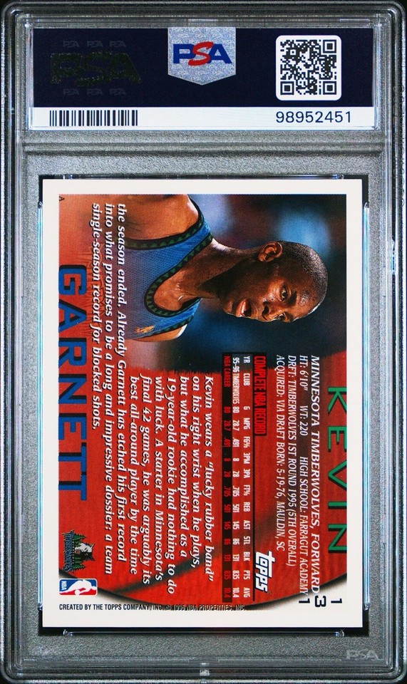 1996 Topps 131 Kevin Garnett PSA 8 NM-MT RC Rookie HOF Minnesota ...
