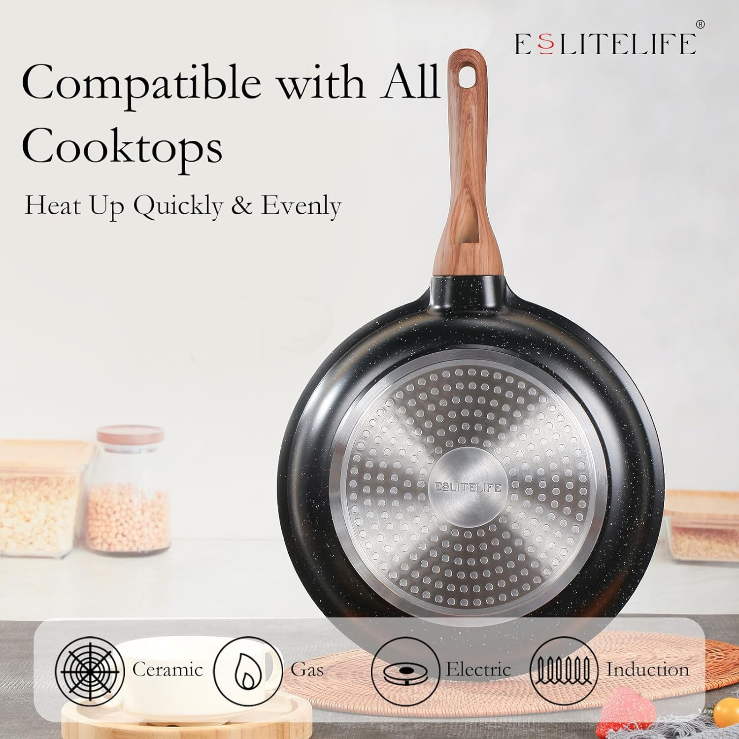 Nonstick Ceramic Frying Pan Skillet with Lid, Non-Toxic Egg Omelette ...