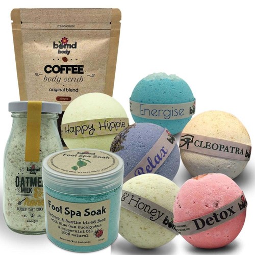 Bomd Body Bath Bomb, Body Scrub & Foot Soak Pamper Hamper Gift Set ...