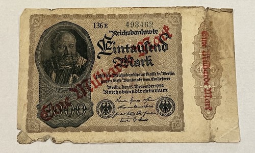 1922 GERMANY 1 MILLIARDE ( BILLION) MARK OVER 1000 MARK Weimar ...