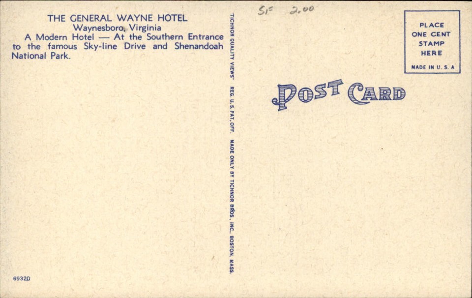 General Wayne Hotel Waynesboro Virginia ~ 1940s linen postcard | eBay
