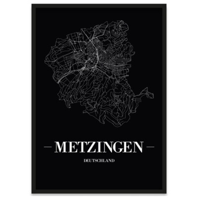JUNIWORDS Stadtposter, Metzingen, Schwarz, Kunstdruck Plan Map | eBay