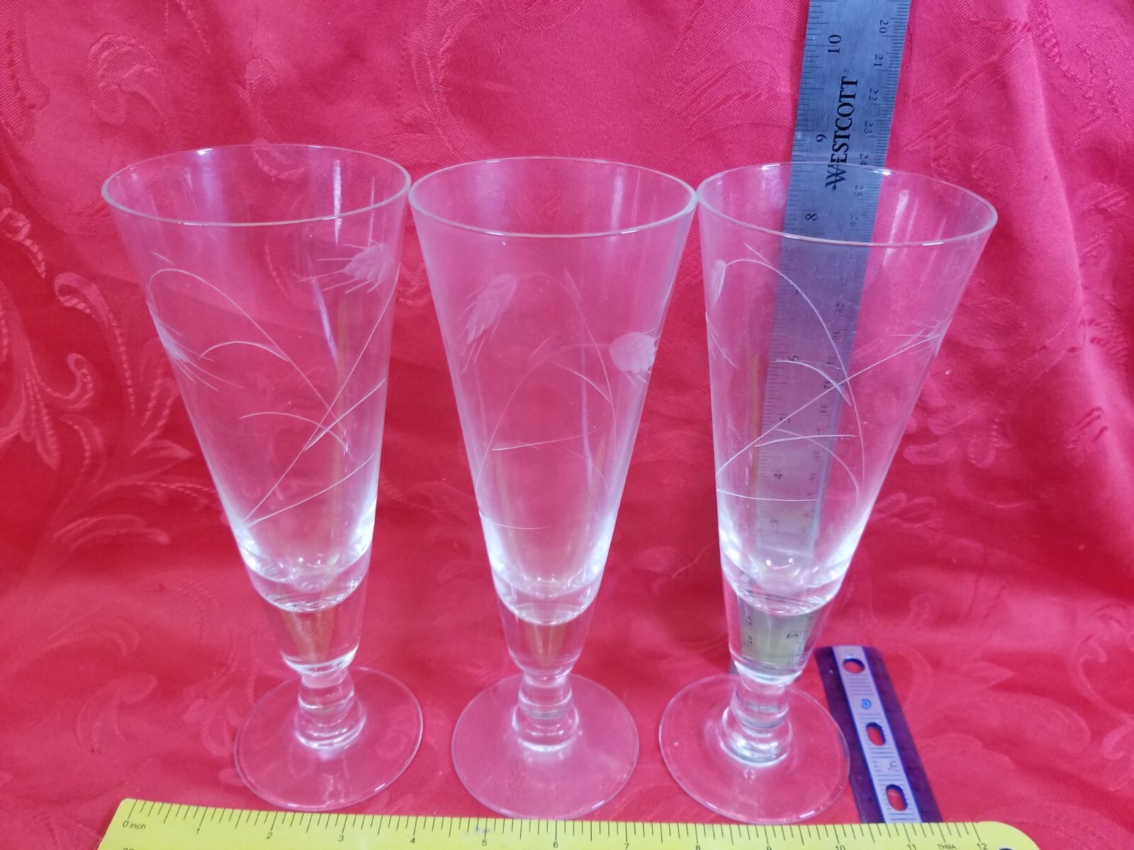 Set of 3 Sasaki Vintage Crystal Etched Wheat Pattern Pilsner Beer ...