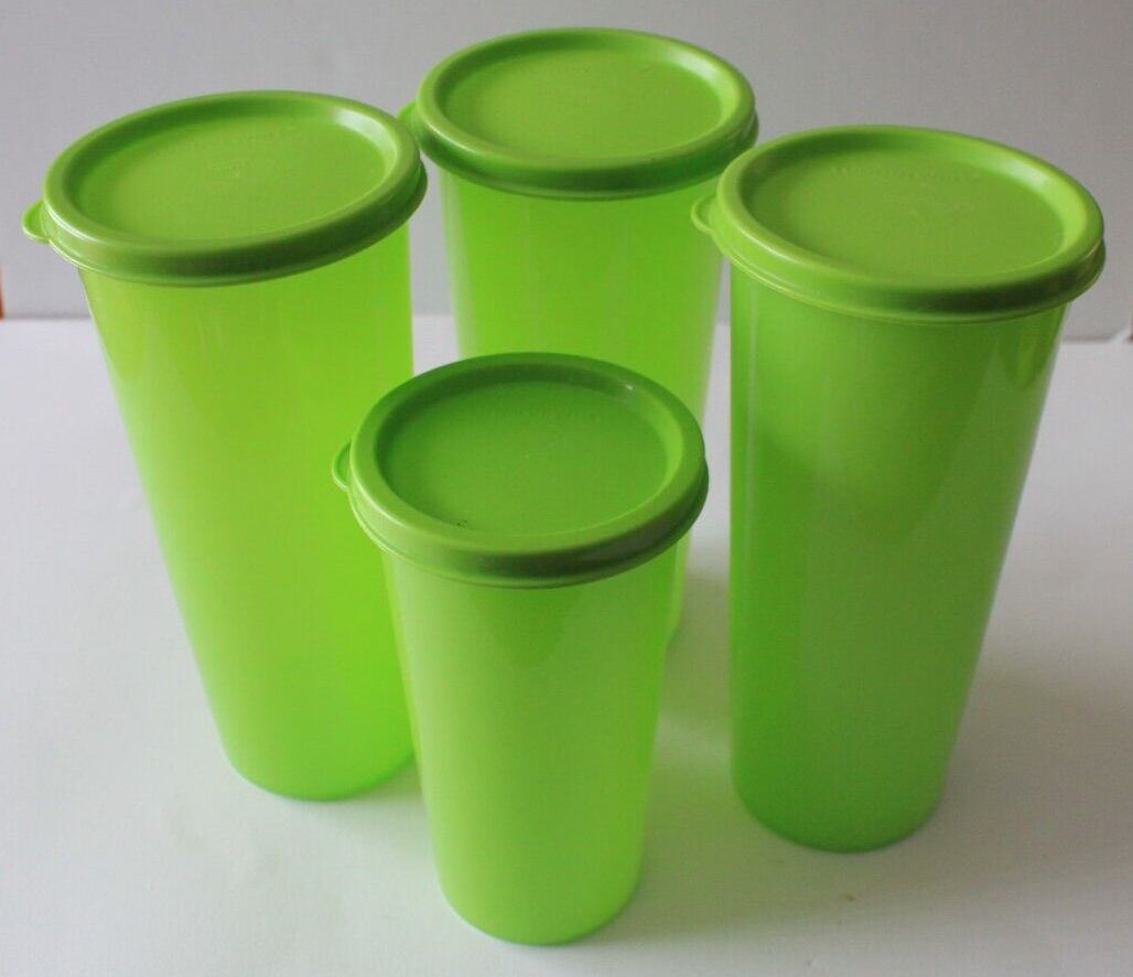 4 Vintage Tupperware Drinking Cups, Glasses with Lids -Lime Green 3 ...
