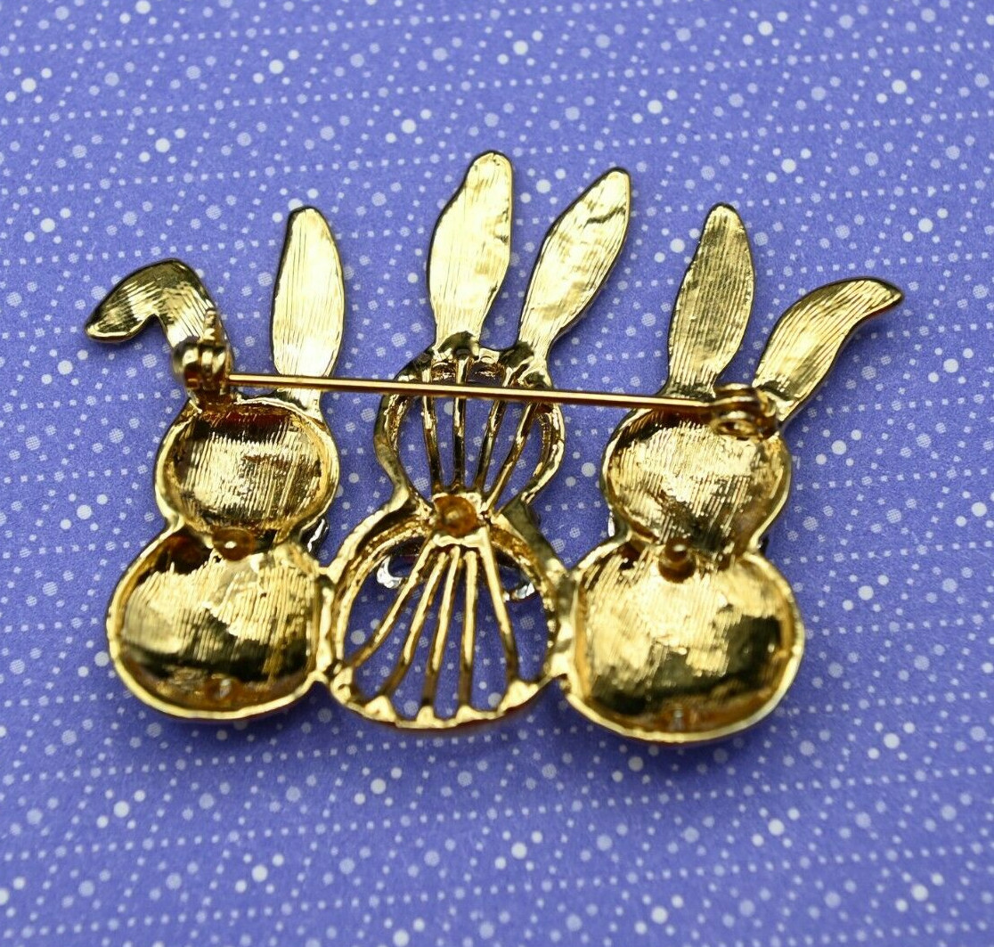 Vintage 1990's Row of 3 Rabbit Bunnies With Bows Gold Silver Tone Pin ...