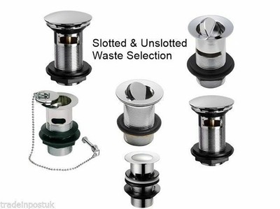 Bathroom Waste Pop Up Push Button Basin Sink Slotted/Unslotted Chrome ...