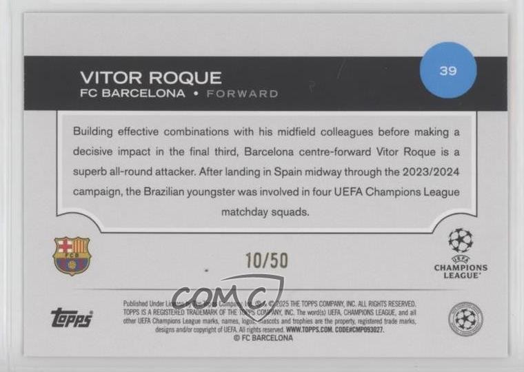 2024-25 Topps UEFA Club Competitions Gold Foilboard /50 Vitor Roque #39 ...