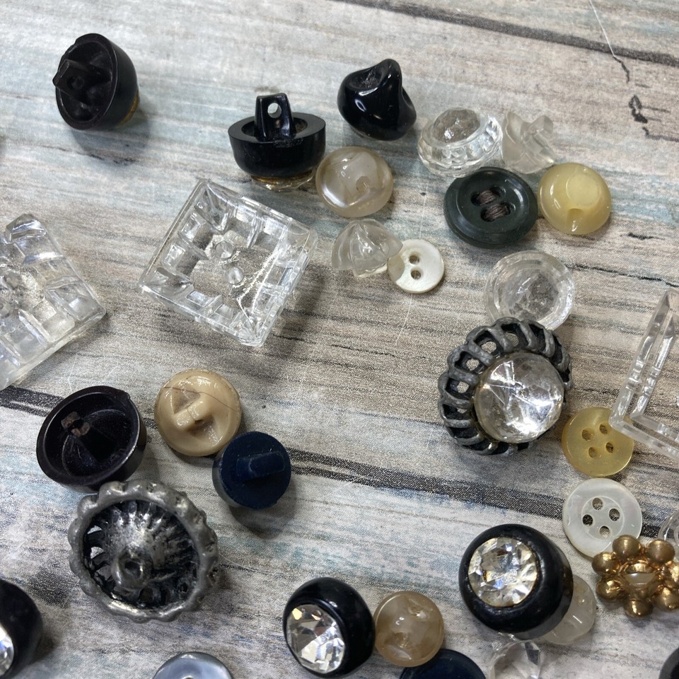 Lot Assorted Buttons Clear Black White Textures Unique Vintage Sewing ...