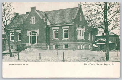 Spencer Iowa~Carnegie Library in Snow~House Behind~Razed 1970~c1905 B&W ...