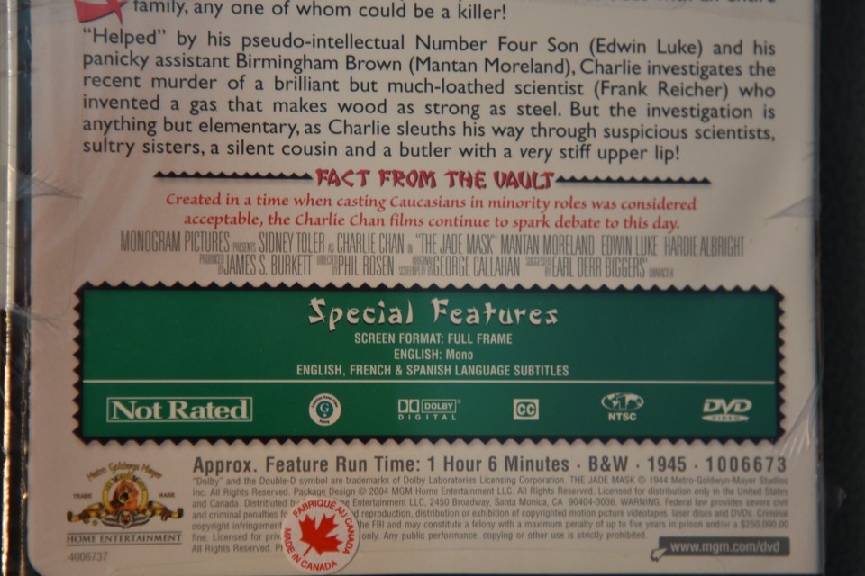 NEW- Sidney Toler as Charlie Chan in The Jade Mask DVD Edwin Luke | eBay