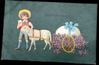 59585 AK Cartoon Kitsch Boy With Lamb And Easter Egg On Cart With ...