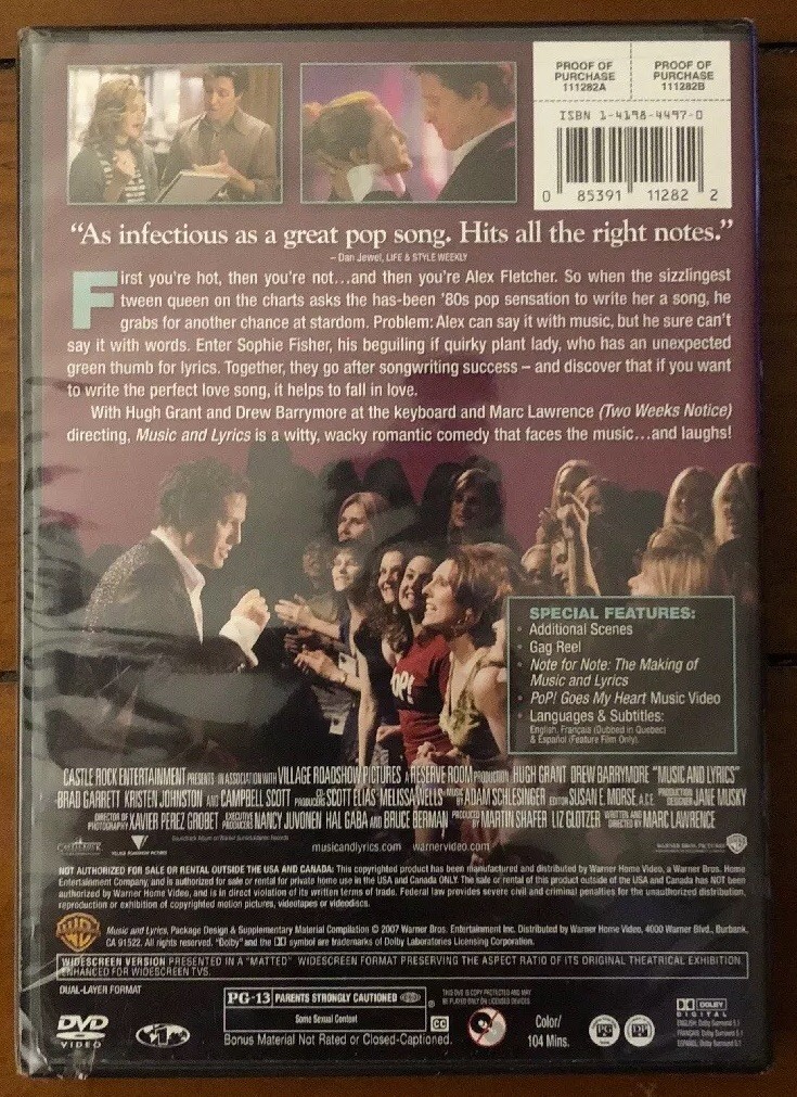 Music and Lyrics (DVD, 2007, Widescreen) New | eBay