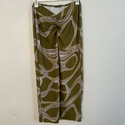 Olive Green Abstract Swirl Print Wide Leg Pants Flowy Palazzo Trousers ...