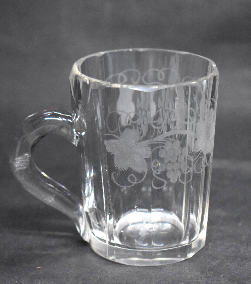 Pair of 19th Century Flint/Lead Glass Engraved Cups w/ Applied Handles ...