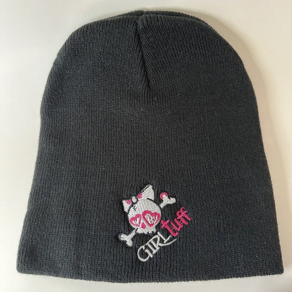 Girl Tuff Beanie Ski Cap Hat Black Embroidered Skull Logo Winter Snow ...
