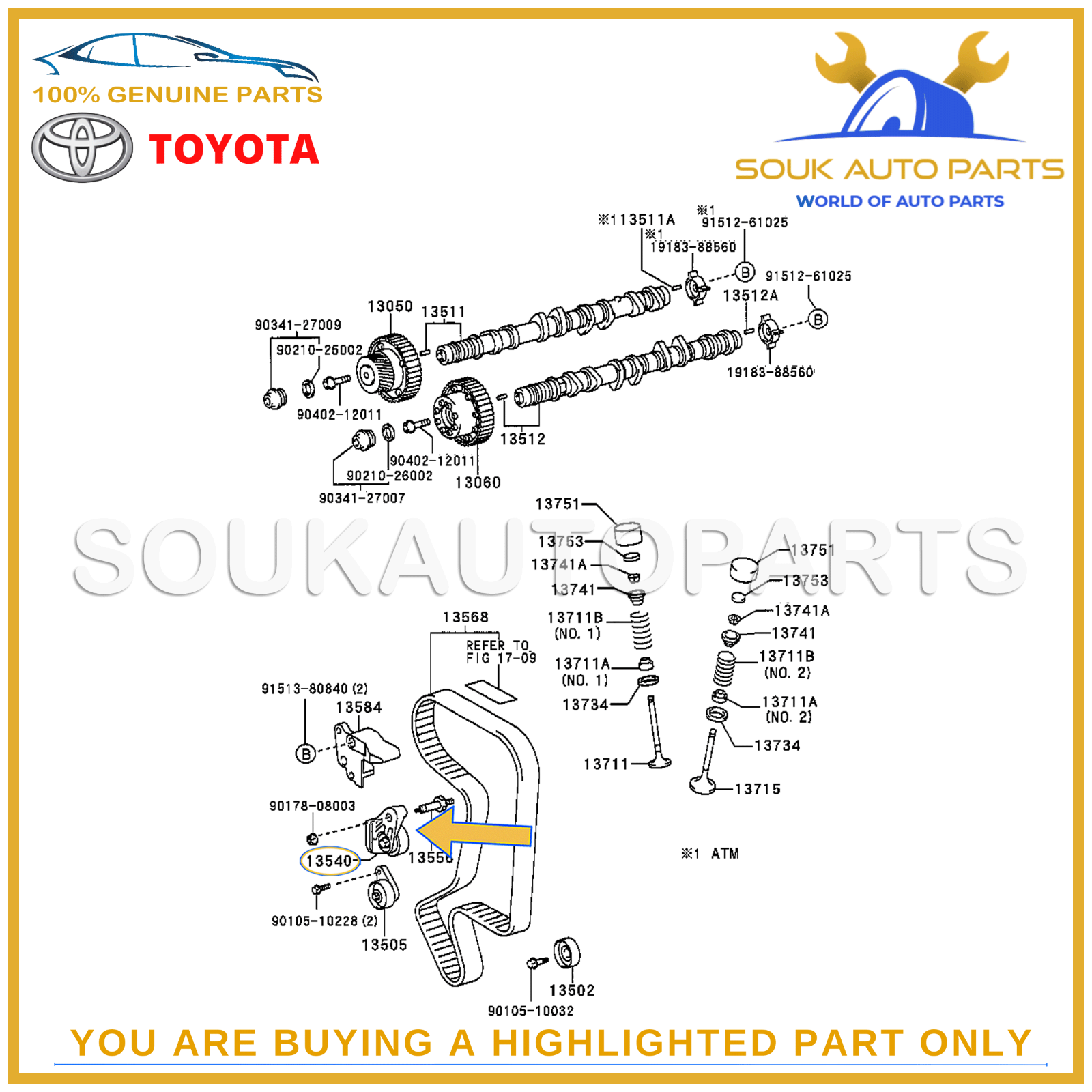 13540-88570 Genuine Toyota TENSIONER ASSY, CHAIN, NO.1 1354088570 OEM ...