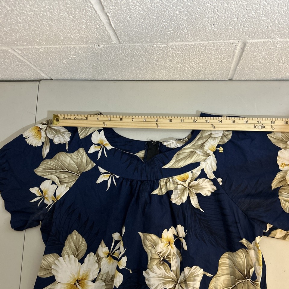 Vtg Hawaiian Two Palms Hibiscus Blue Floral Muumuu House dress Size L ...