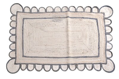 Jute Gray Blue Rug. Scalloped Hand Braided Neutral Jute Rug. 4x6 Rug | eBay