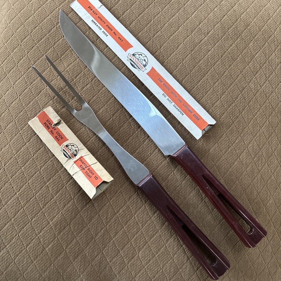 Stanhome STANLEY SeT Stainless LARGE Cook Fork & Utility Knife NeW NOS ...
