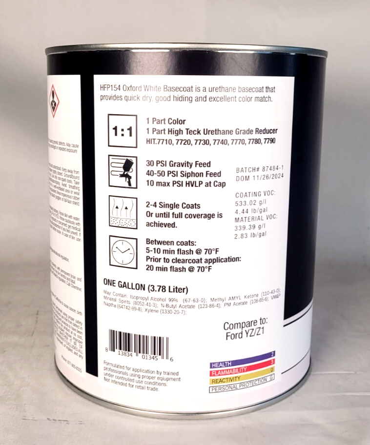 Oxford White Base Coat Paint Gallon Ford YZ High Teck HFP154 & Choice ...