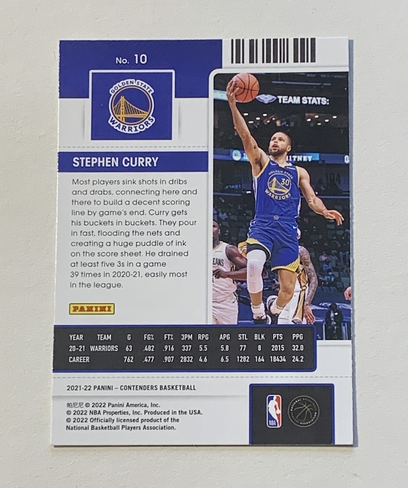 2021-22 Panini Contenders Stephen Curry Season Ticket #10 Golden State ...