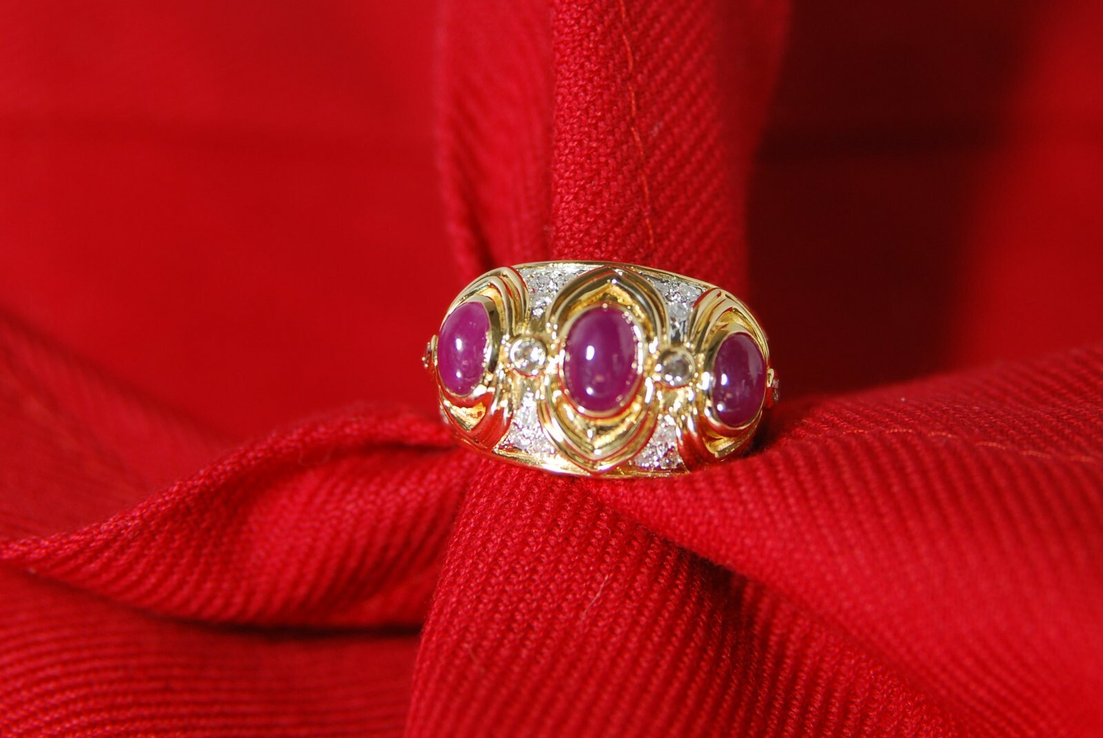 NEW!! LADY'S SOLID 14K TWO TONE GENUINE CABACHON RUBY AND DIAMOND DOME ...