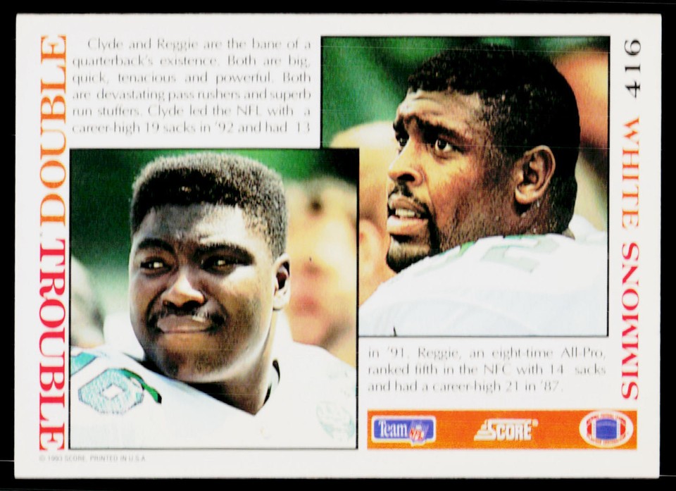 Clyde Simmons / Reggie White DT, 1993 Score, #416, Philadelphia Eagles ...
