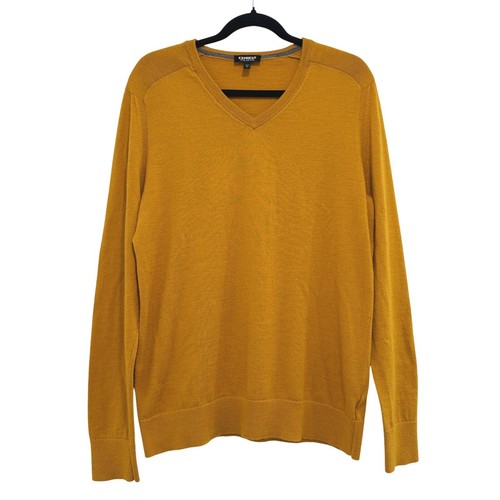 Express Merino Wool Blend V-Neck Sweater Pullover Mustard Yellow L ...