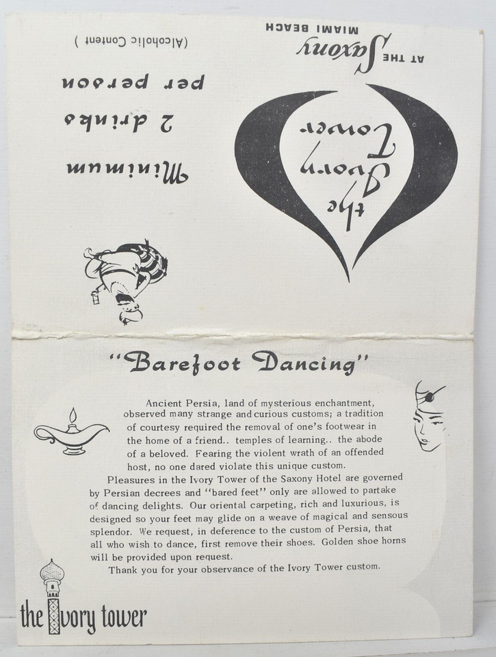 1950s Ivory Tower Restaurant Ad Saxony Hotel 3201 Collins Avenue Miami ...