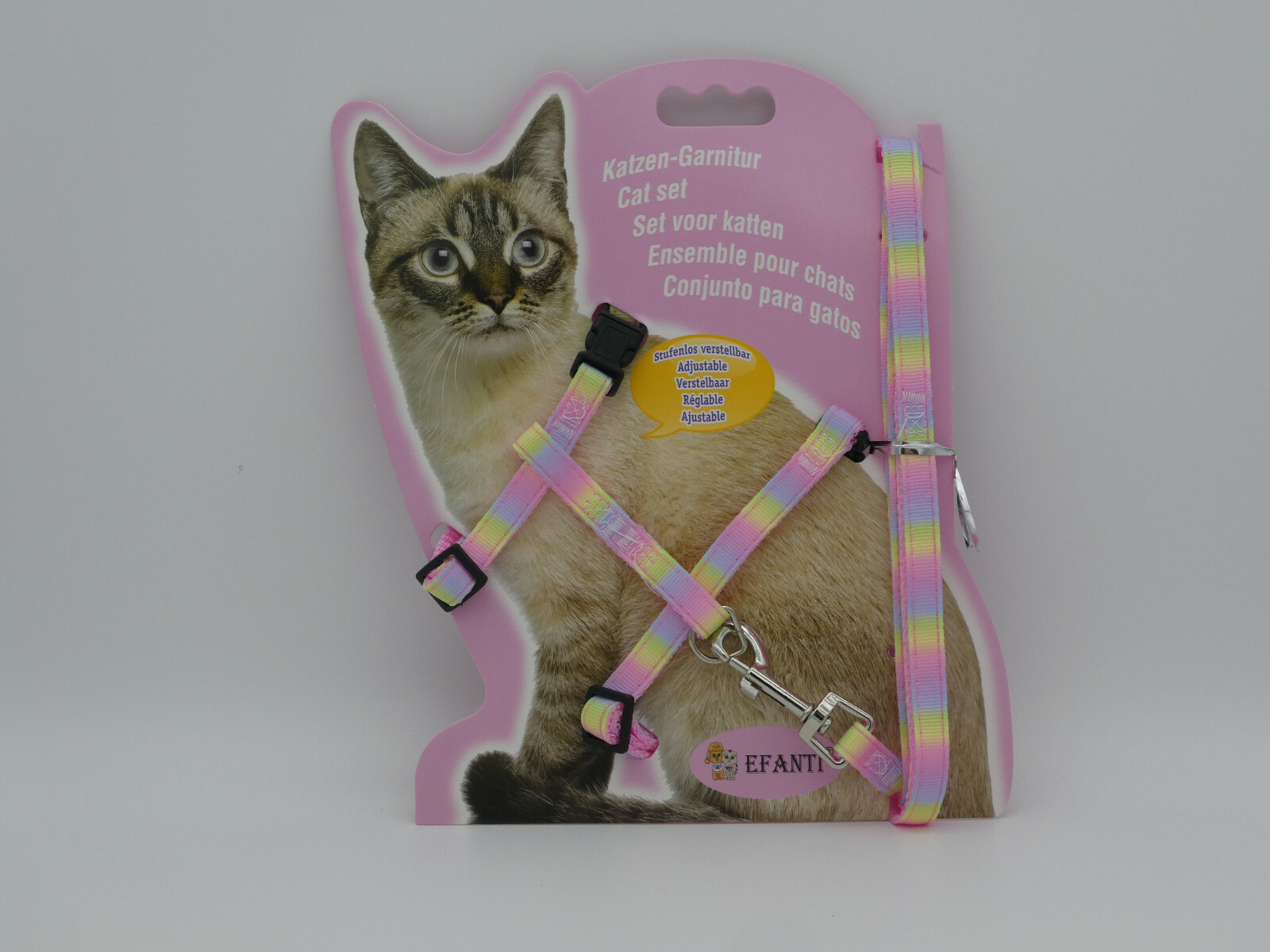 (H037) Cat Kitten Adjustable Harness & Lead Set Pink Pastel Rainbow ...