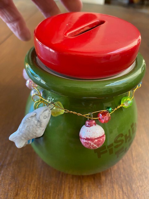 Green Ceramic Fishing Fund Jar Bank with Money Slot and Fisherman ...