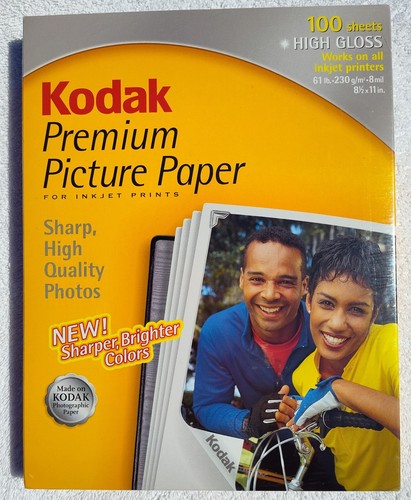 KODAK Premium Picture Paper For Inkjet Printer 100 Sheets High Gloss 8 ...