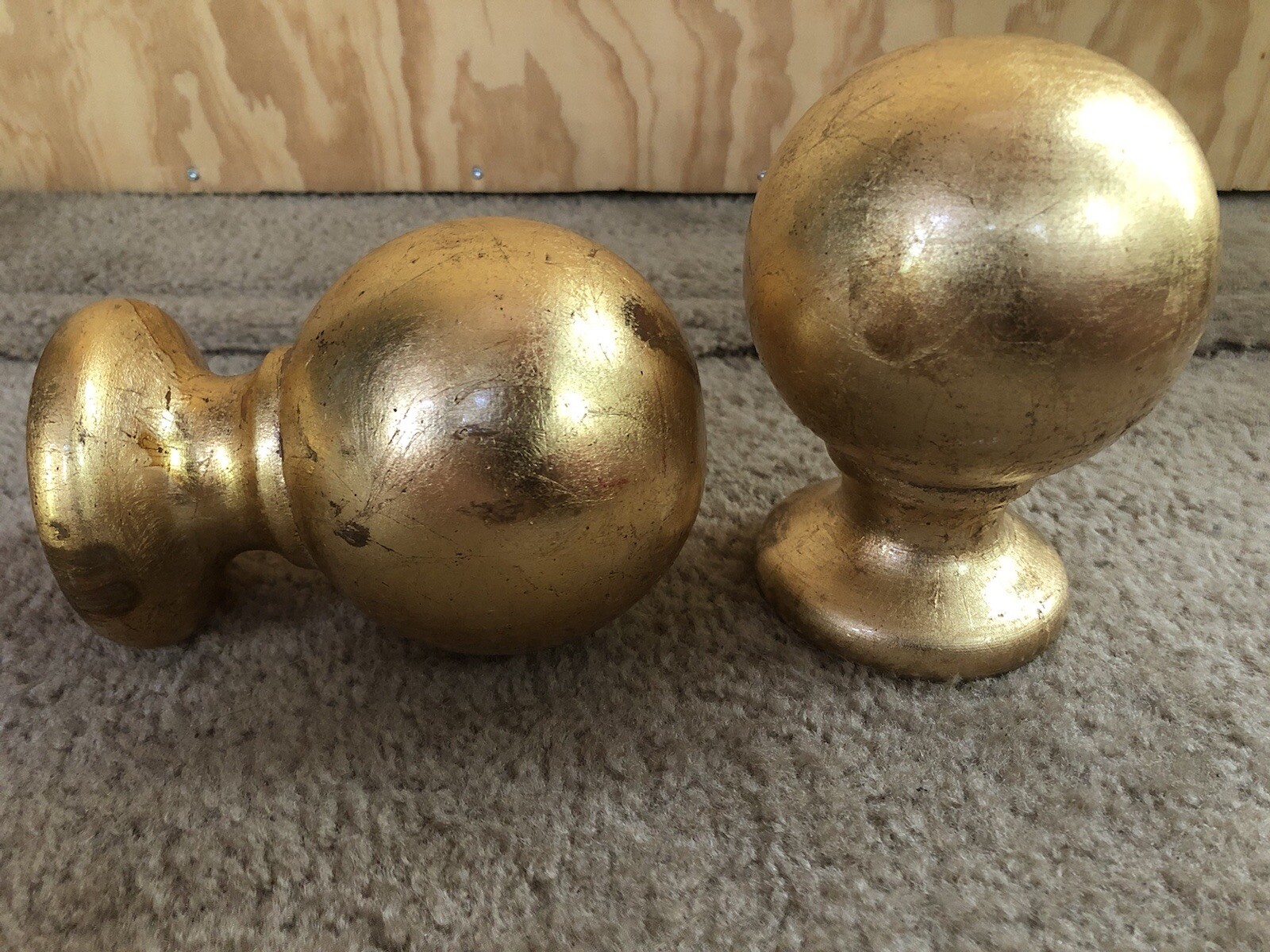 Pair Of Vintage Gold Wood Bed Post Finials Tops Balls Mid Century ...
